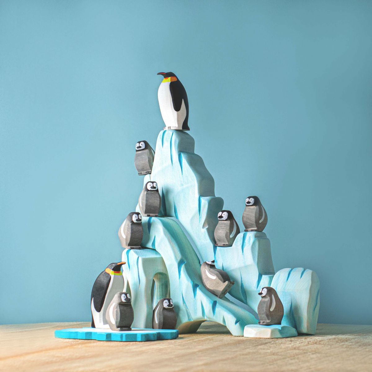 Penguin Family with Icy Cliffs and Ice Floe Wooden Antarctica Scene ...
