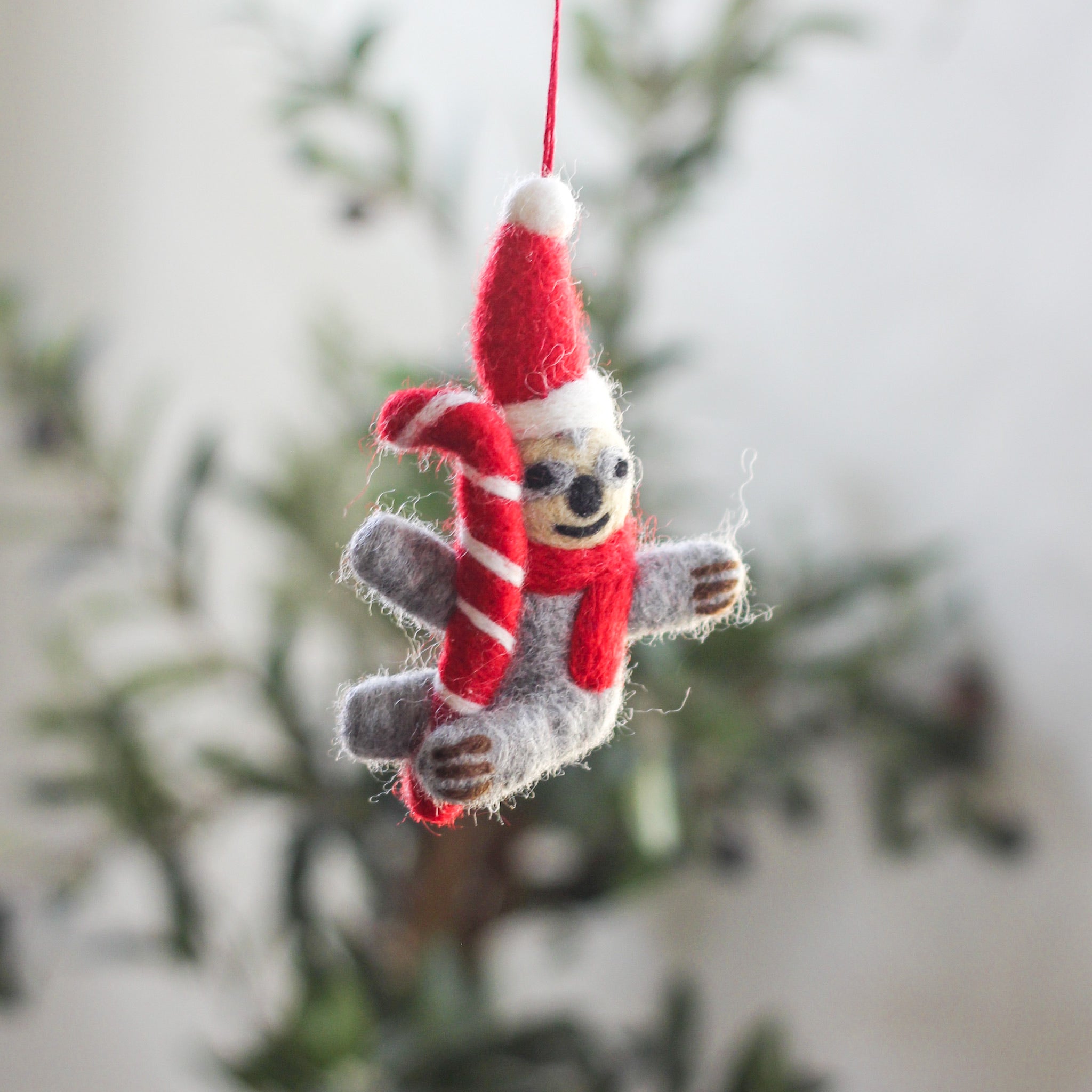 Christmas Sloth Ornament with Candy Cane | Felt Ornament – Play Planet
