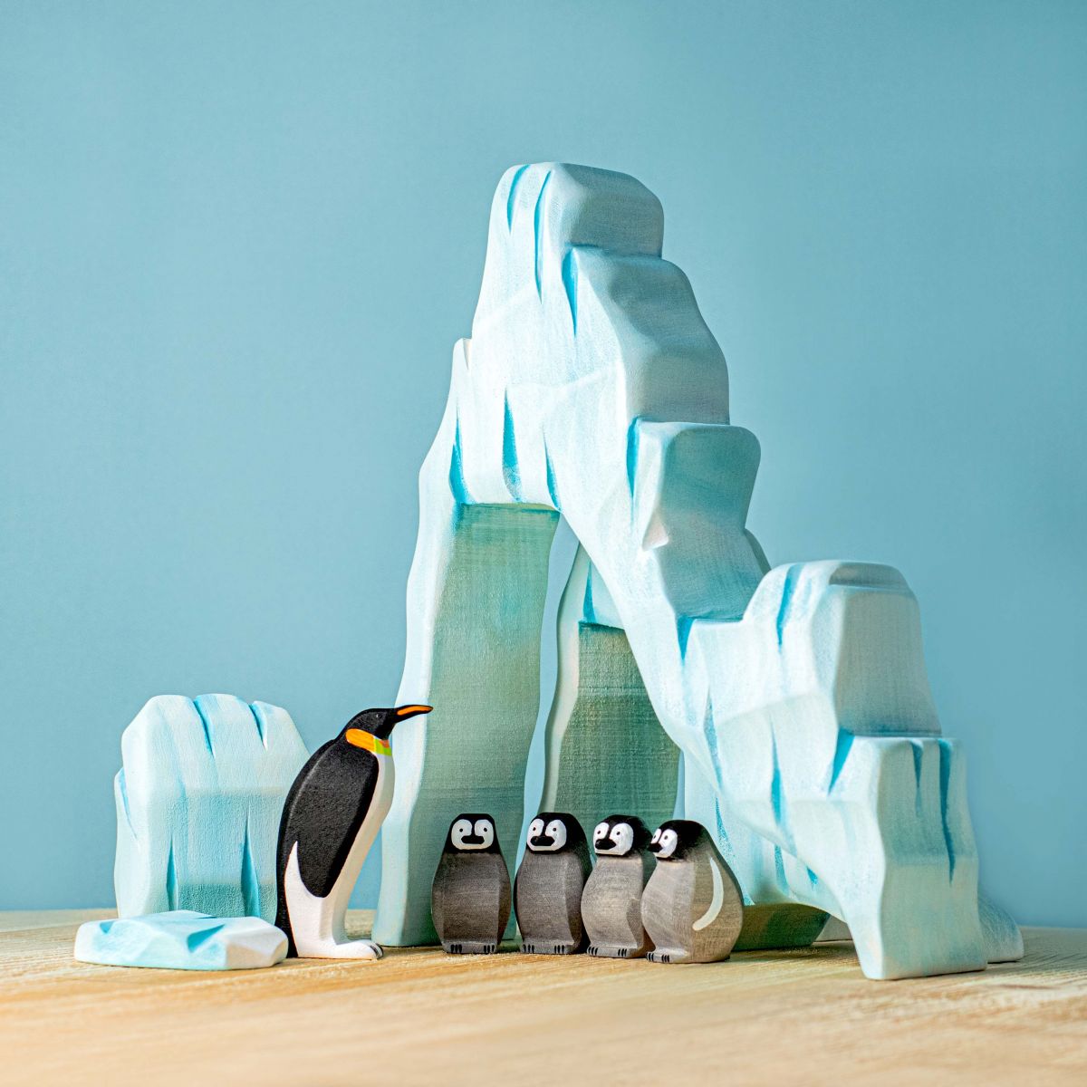 Penguin Family with Icy Cliffs and Ice Floe Wooden Antarctica Scene ...